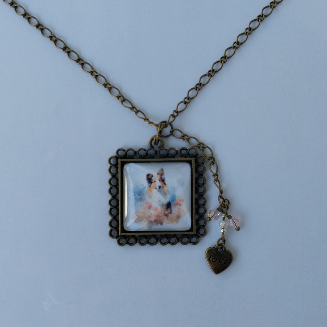 Shetland Sheepdog, Sable Sheltie Glass Pendant Necklace in Antique ...