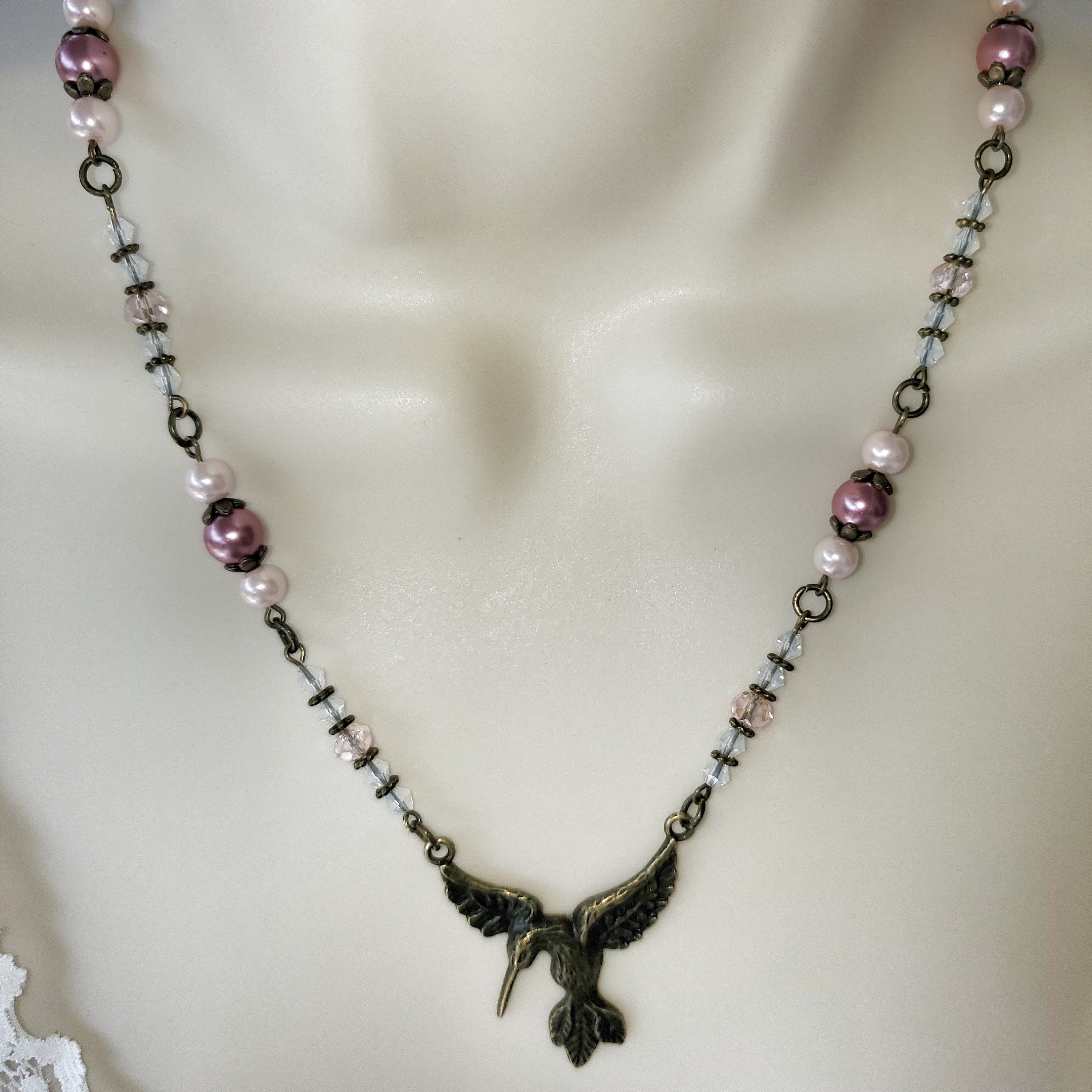 Beautiful Handmade Hummingbird Necklace With Czech Glass Beads and ...