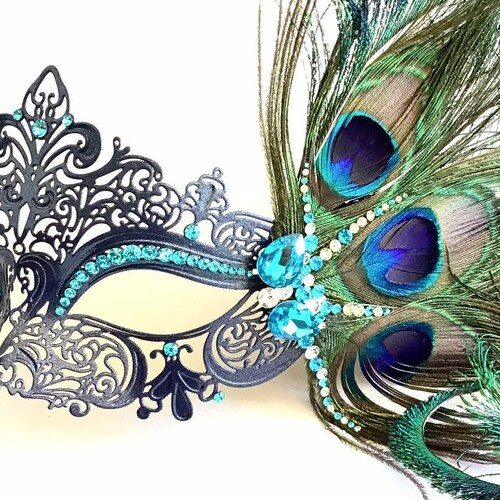 Navy Masquerade Mask Women Navy Blue Peacock Feather Mask - Etsy