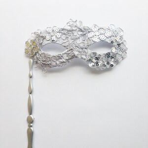 Silver Masquerade Mask on Stick, Womens Hand Held Mask, Masquerade ...