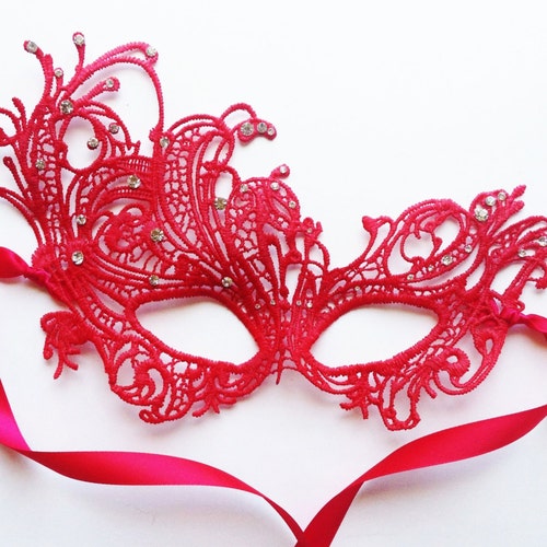 Red Masks Lace Halloween Mask feather Masquerade - Etsy