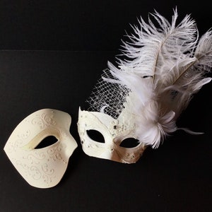 White Masquerade Mask Women / White Feather Masquerade Mask / White ...