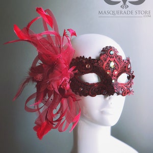 Stunning Red Masquerade Mask Women Feather Mask Masked Ball - Etsy