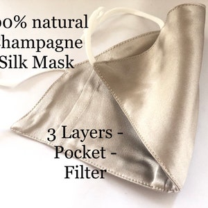 3 LAYER Champagne SILK MASK Natural Silk Mask Women Hypoallergenic Silk ...