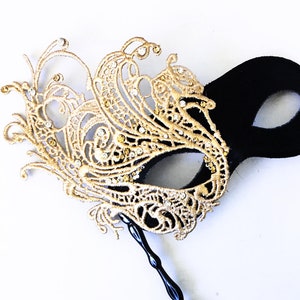 Gold Goddess Phantom Venetian Masquerade Mask With Handheld Stick and ...