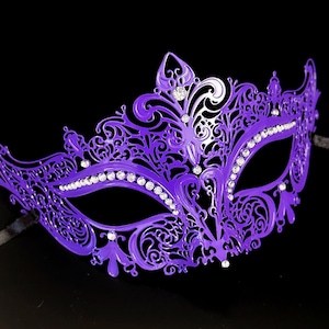Purple Masquerade Mask Venetian Ball Mask With Rhinestones for Women ...