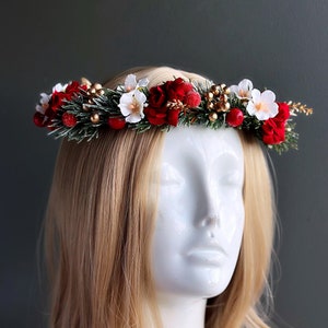 Flower Crown, Bridal Flower Crown, Flower Headband, Red Flower Crown ...