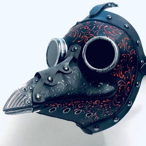 Black Red Plague Doctor Mask PU Leather Plague Mask Bird Mask ...