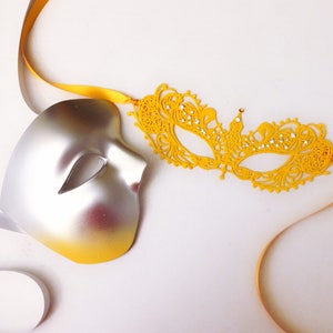 Yellow Masquerade Mask Set, His & Hers Masquerade Mask, Gold Masquerade ...