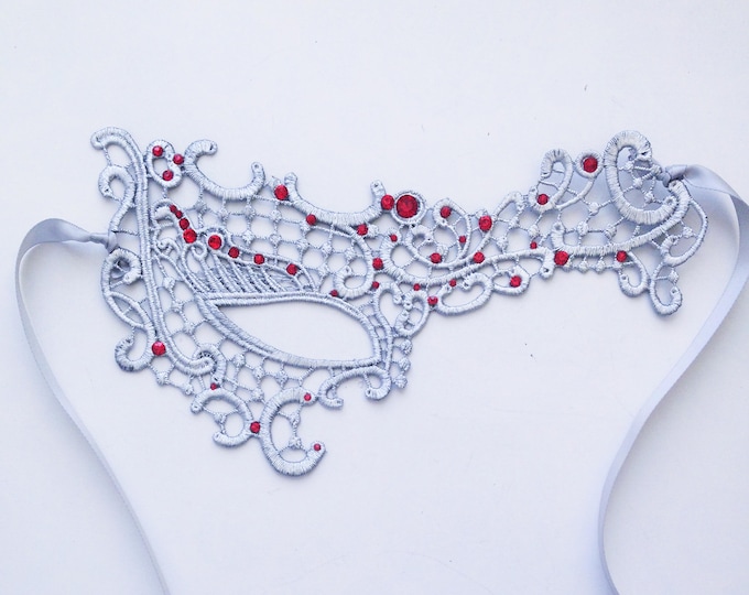Sequined Red Masquerade Mask With Rhinestones and Embroidery ...