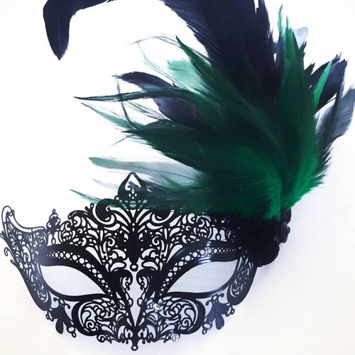 Emerald Green Masquerade Mask Women Feather Mask Green Mardi | Etsy