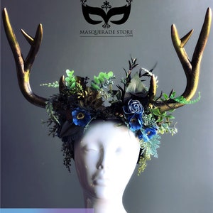 Nature Headpiece With Horns, Deer Antler Headdress, Pagan Samhain ...