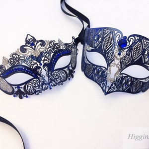Navy Blue Couples Masquerade Masks, Black Venetian Couples Matching ...