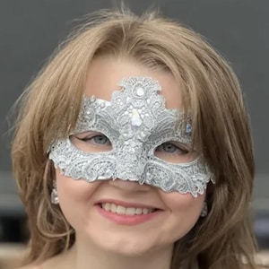 Silver Masquerade Mask Womens Mask Brocade Venetian Masquerade Party ...