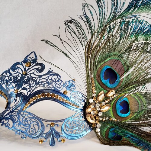 Navy Masquerade Mask Women Navy Blue Peacock Feather Mask - Etsy