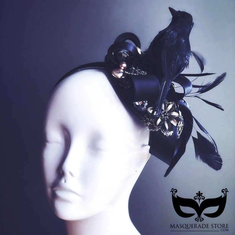 Black Witches Hat Crow Fascinator Hat Halloween Raven Hat Crow Trinkets ...