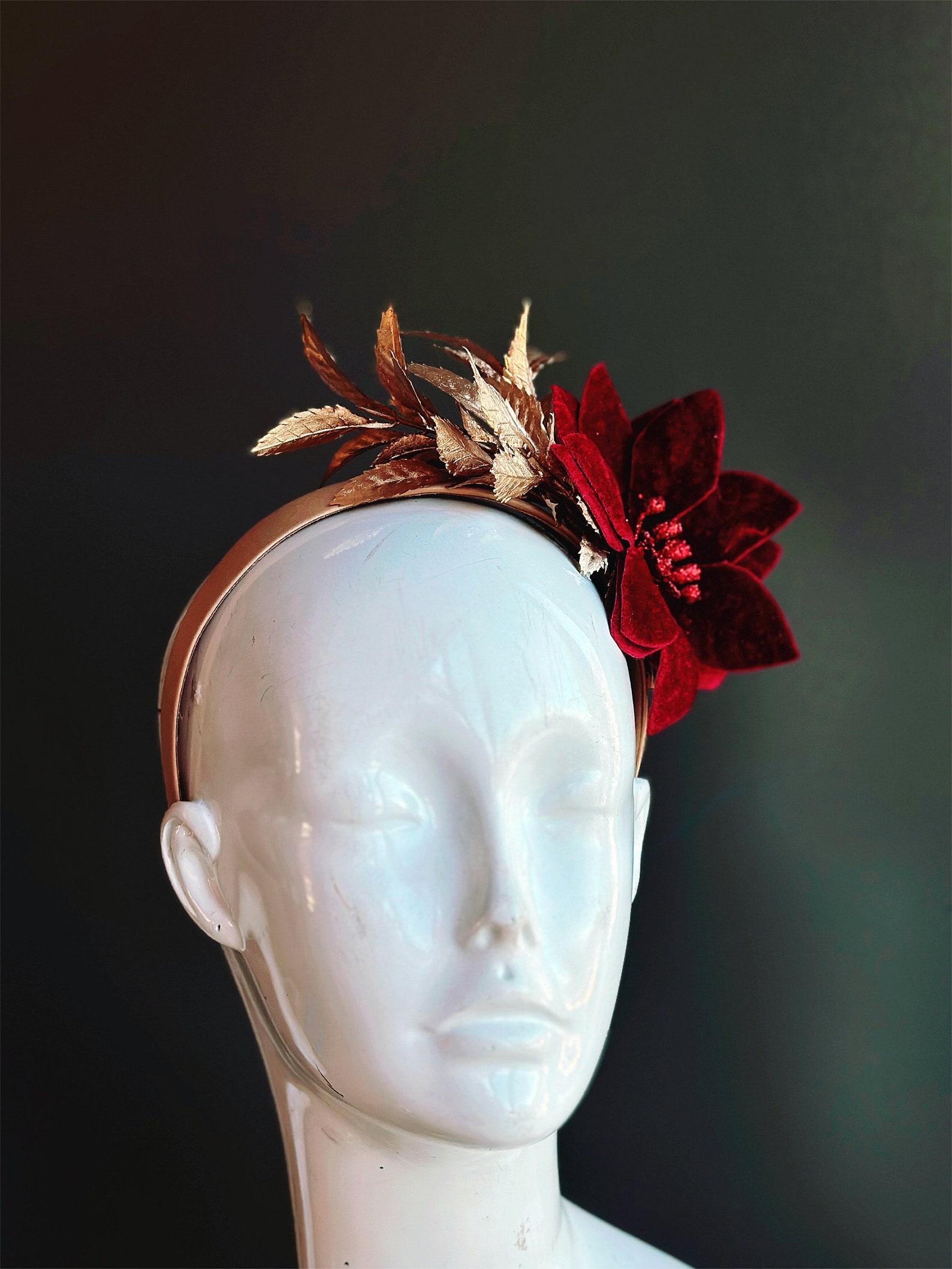 Poinsettia Headband - Christmas Red Flower and Gold Leaves - Etsy