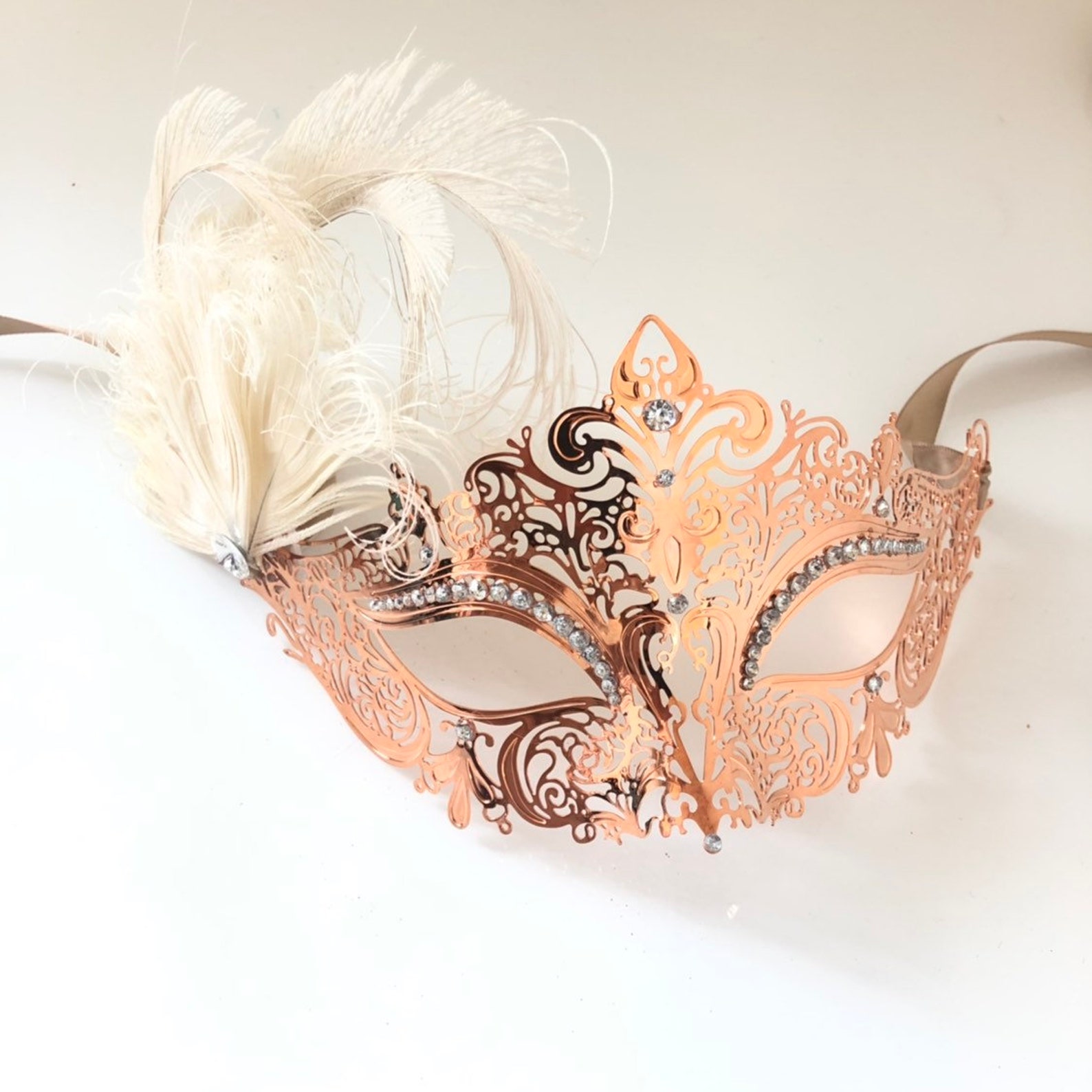 Rose Gold Masquerade Mask Feathers Masquerade Mask for Women - Etsy