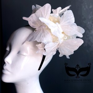 White Butterfly Headpiece, White Fascinator Headband With Butterflies ...