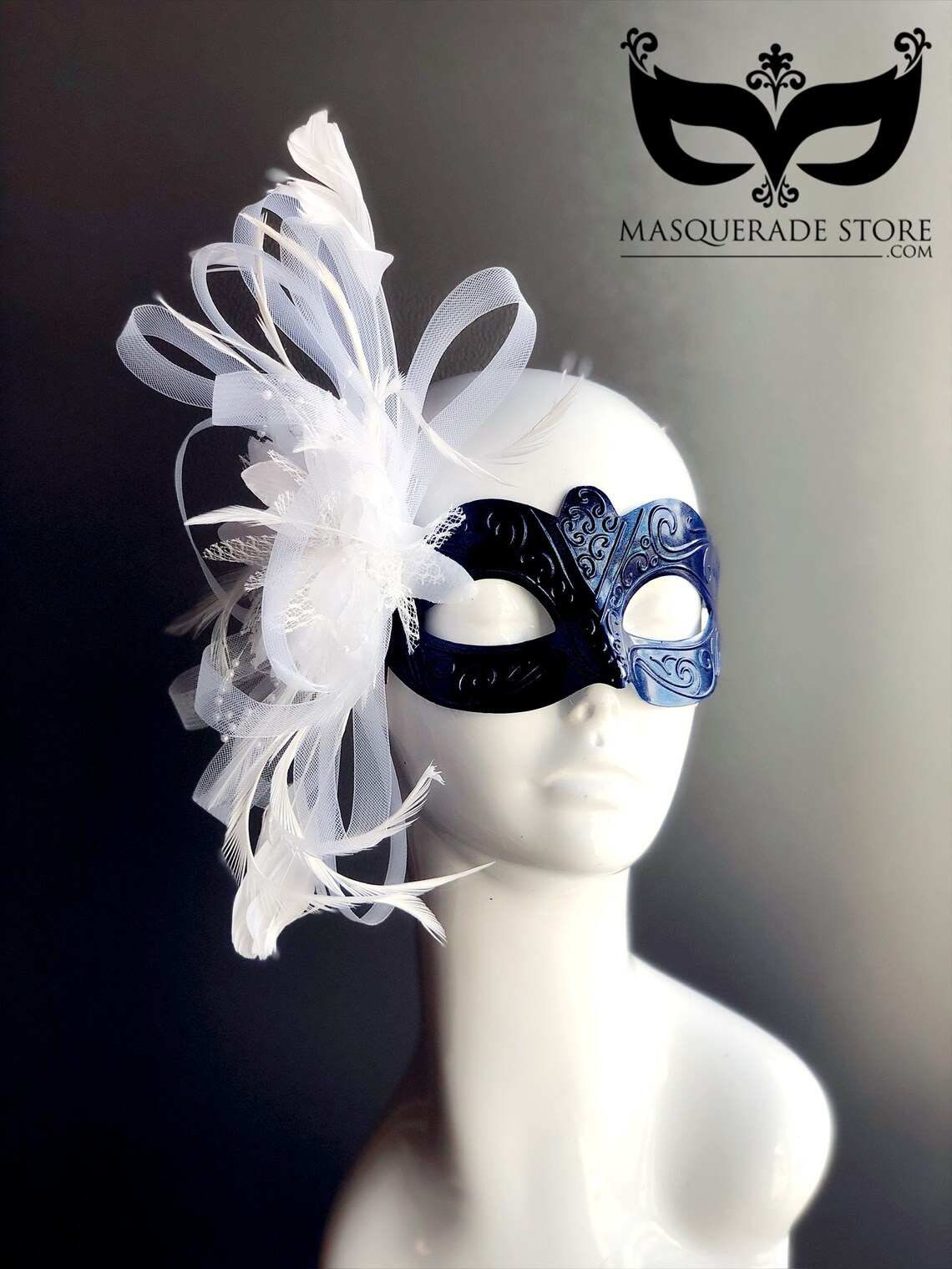 Exquisite Cobalt Blue Masquerade Mask Women Feather Ball Mask - Etsy