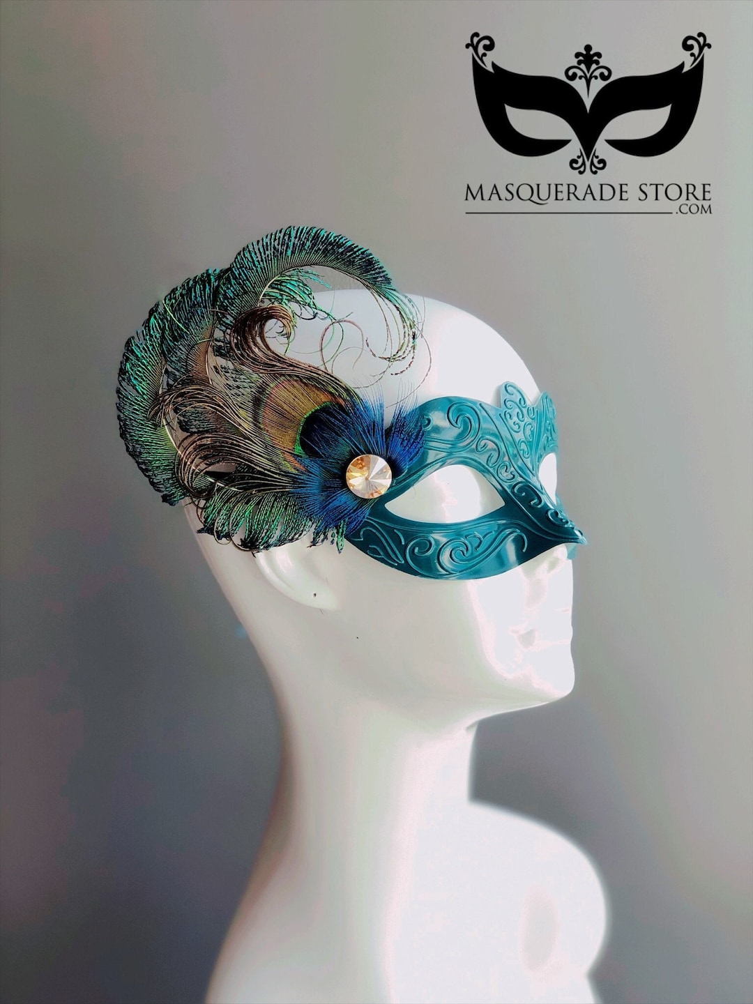 Luxury Teal Masquerade Mask Peacock Women Feather Masks Masquerade Ball ...