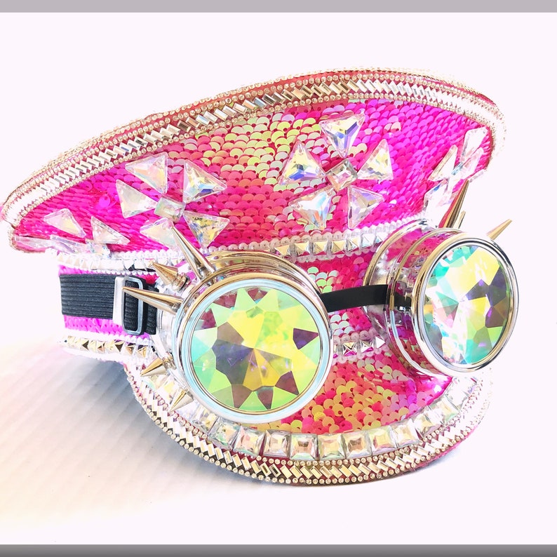 Hot Pink Captain Hat woman pink Sequin Rave Hat pink | Etsy