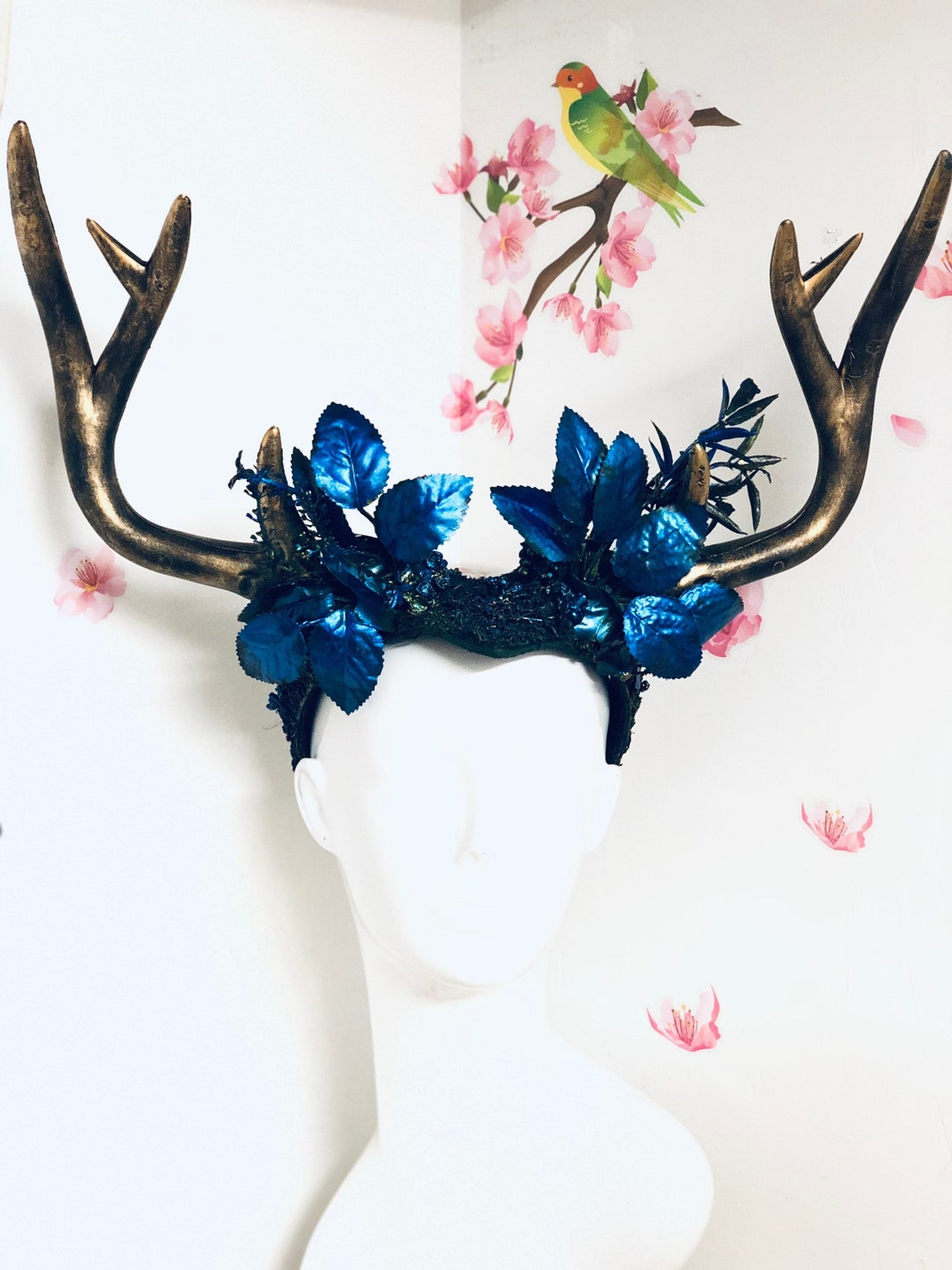 Blue Deer Antler Headdress L Witch Antler Headpiece L Woodland Theme ...