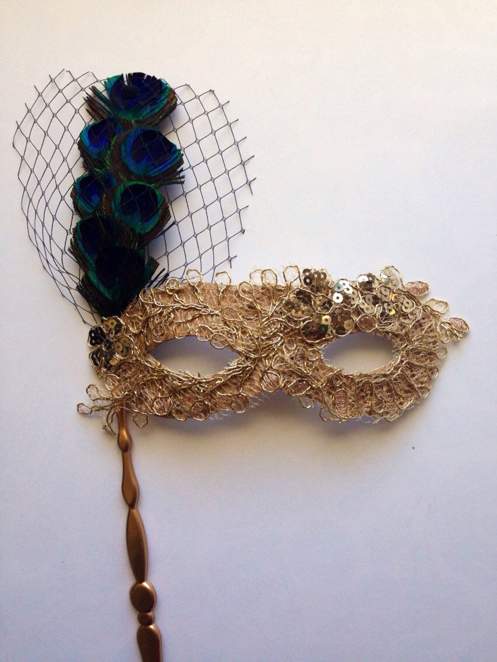 Masquerade mask gold Mask Mardi Gras stick Masks Gold Stick | Etsy