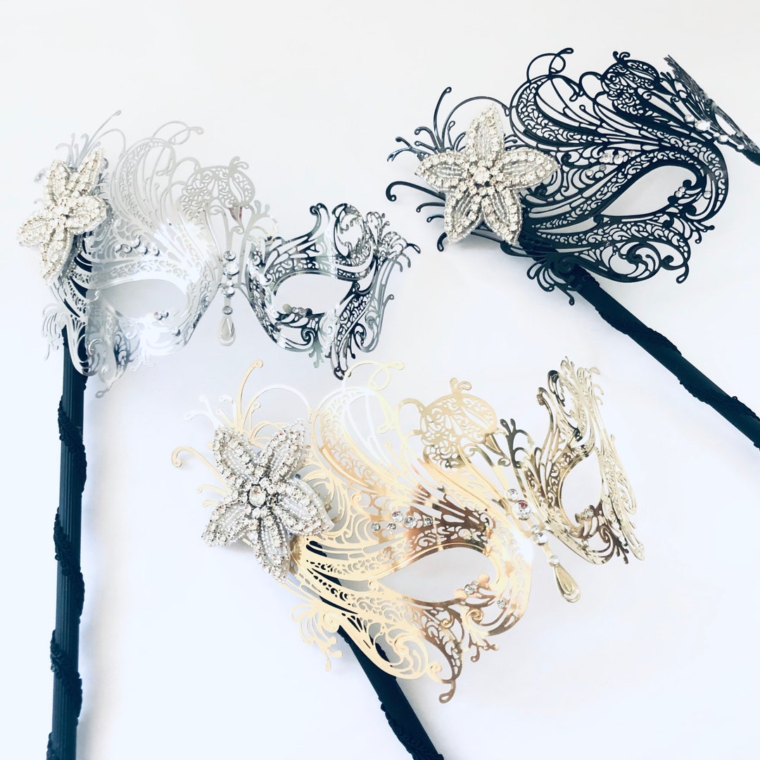 Gold Masquerade Mask Woman Gold Handheld Mask Party Mask Stick ...