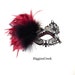 Burgundy Feather Masquerade Mask Woman, Filigree Metal Masquerade Mask ...