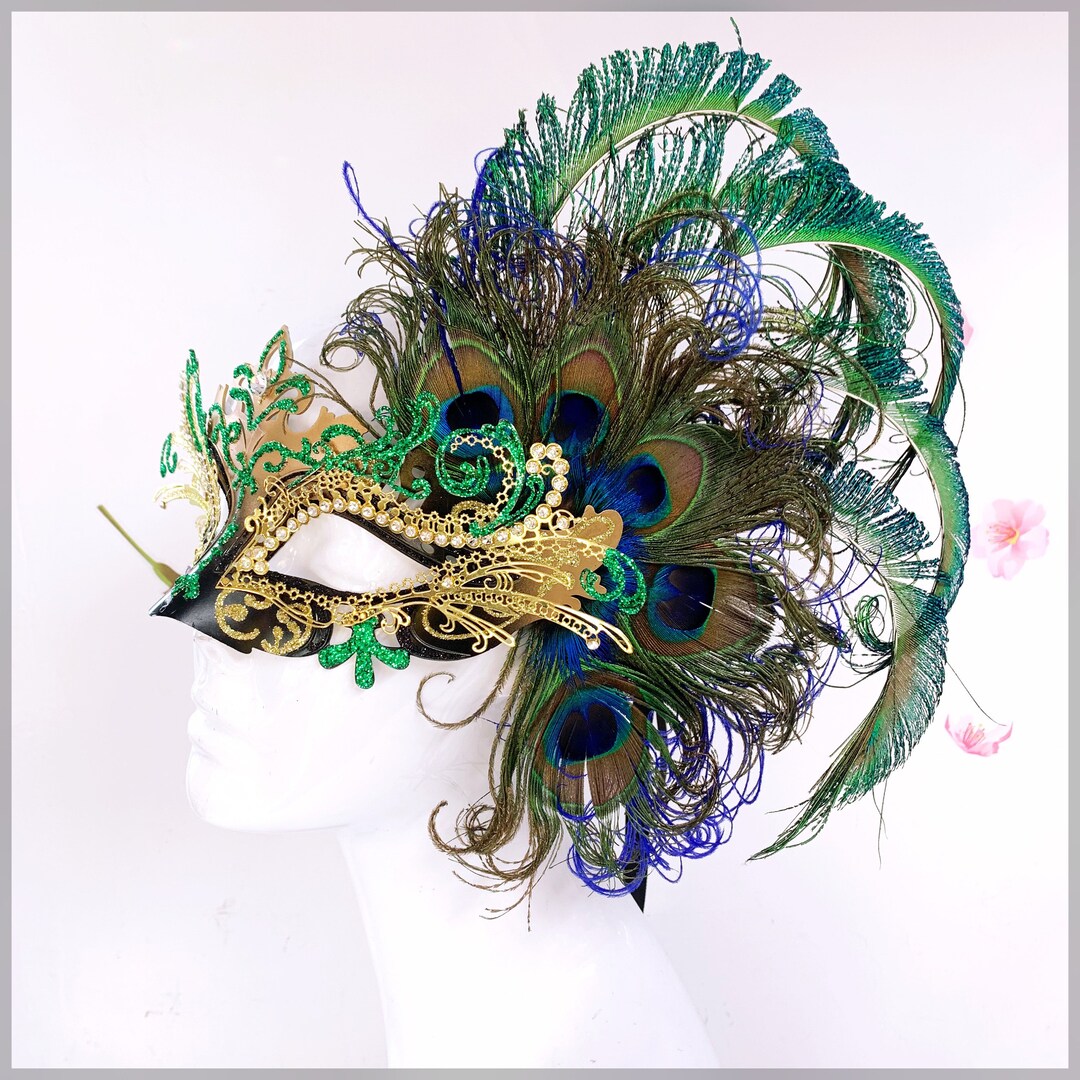 Emerald Green Masquerade Feather Mask - Etsy