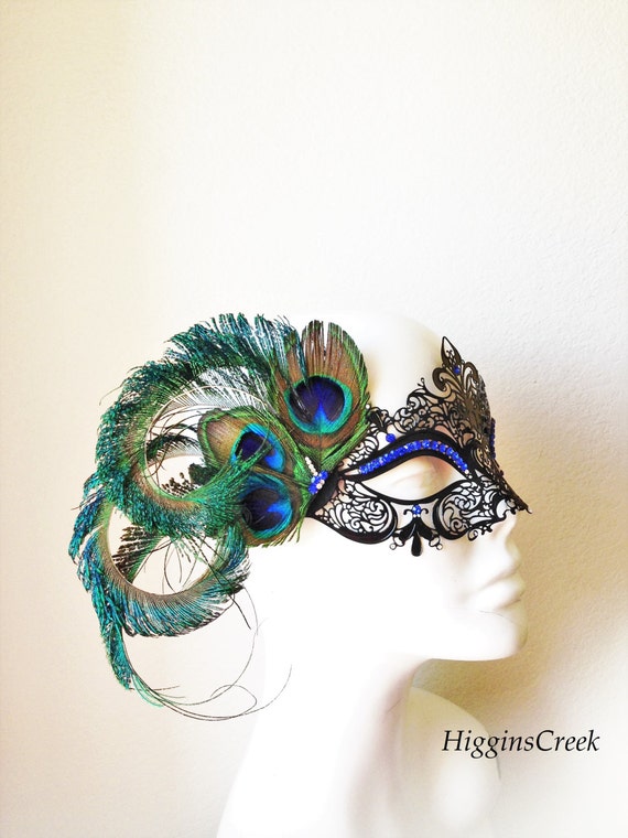 Feather Masquerade Mask Womens Mask With Feathers Peacock Etsy