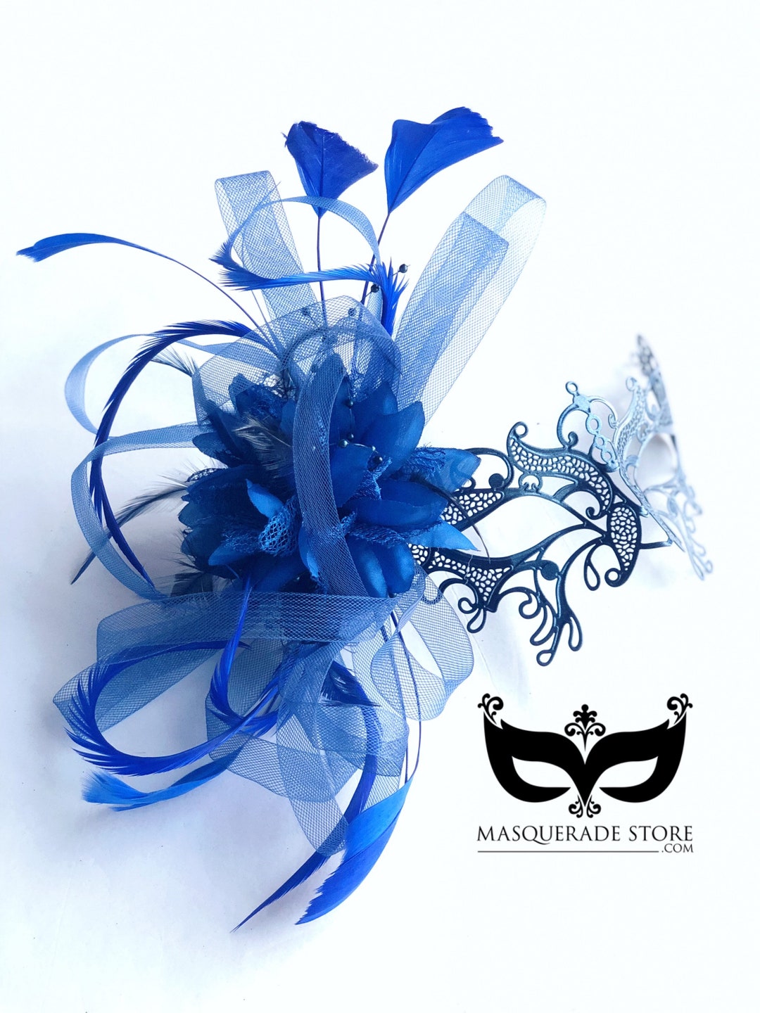 Blue Feather Masquerade Mask, Blue Feather Masks, Blue Mardi Gras Masks ...