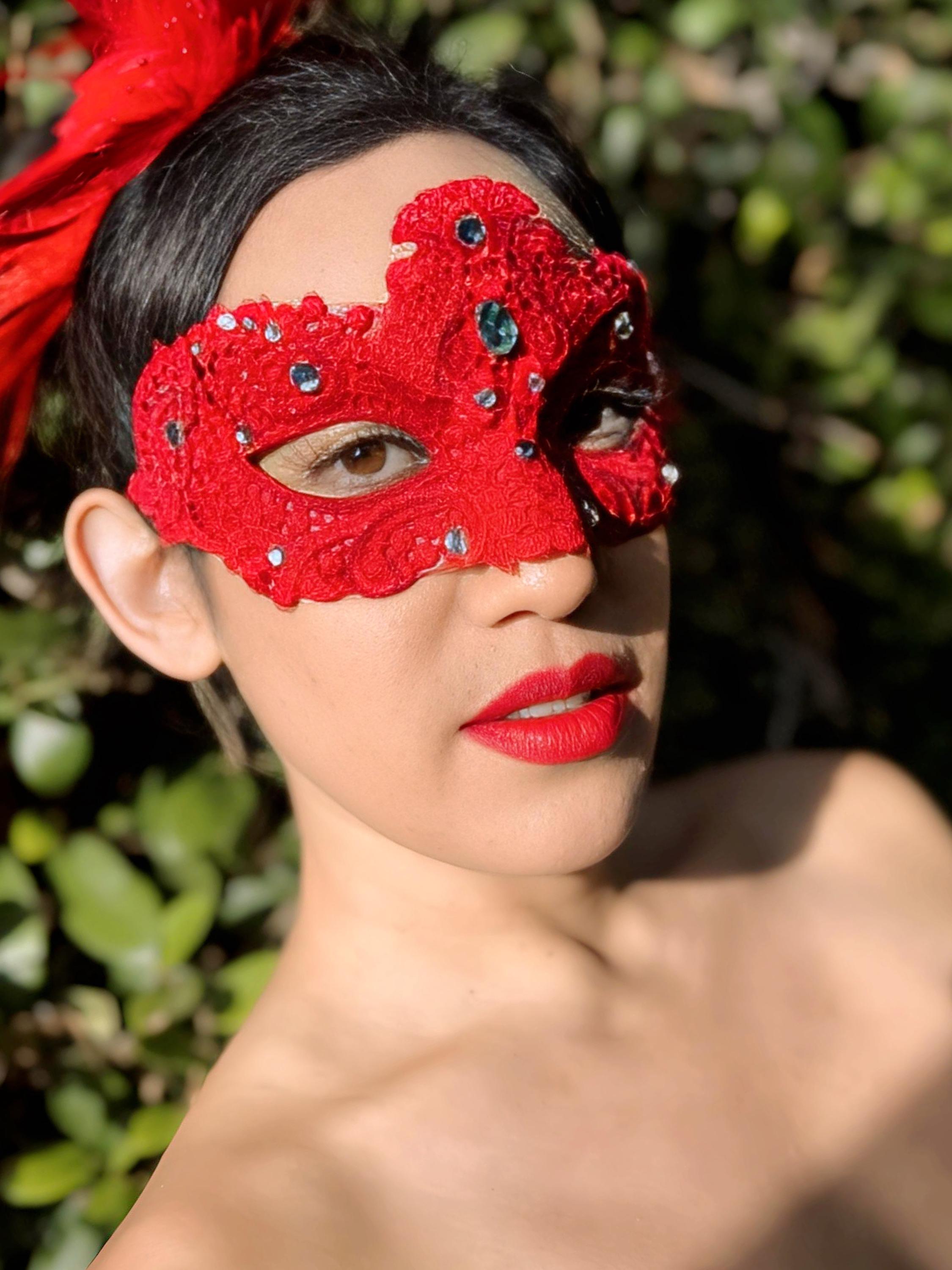 Masquerade Mask Red Brocade Lace Mask Womens Masquerade Mask Masquerade ...