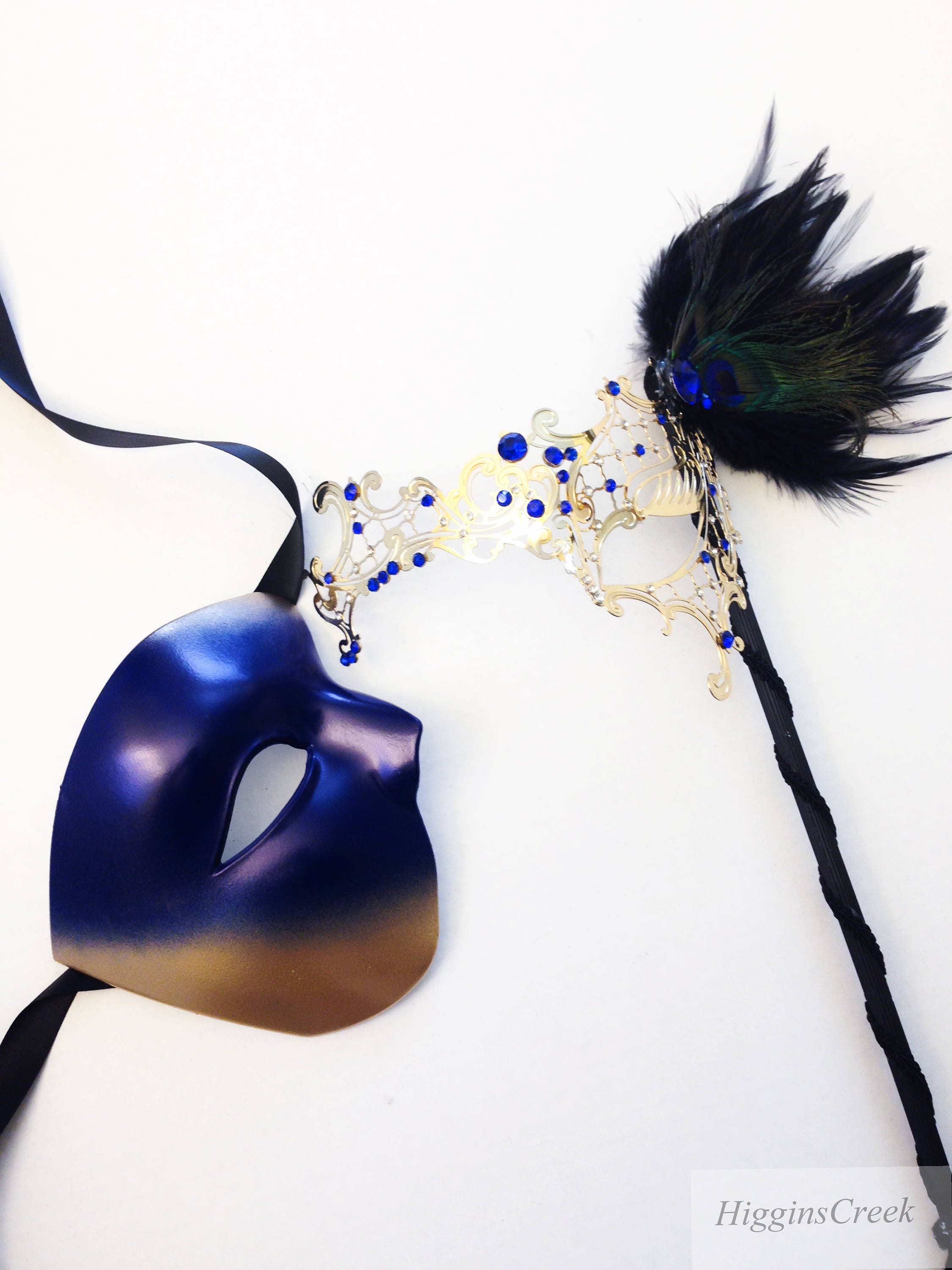 Blue Gold Couples Mask Pair His and Hers Masquerade Set - Etsy