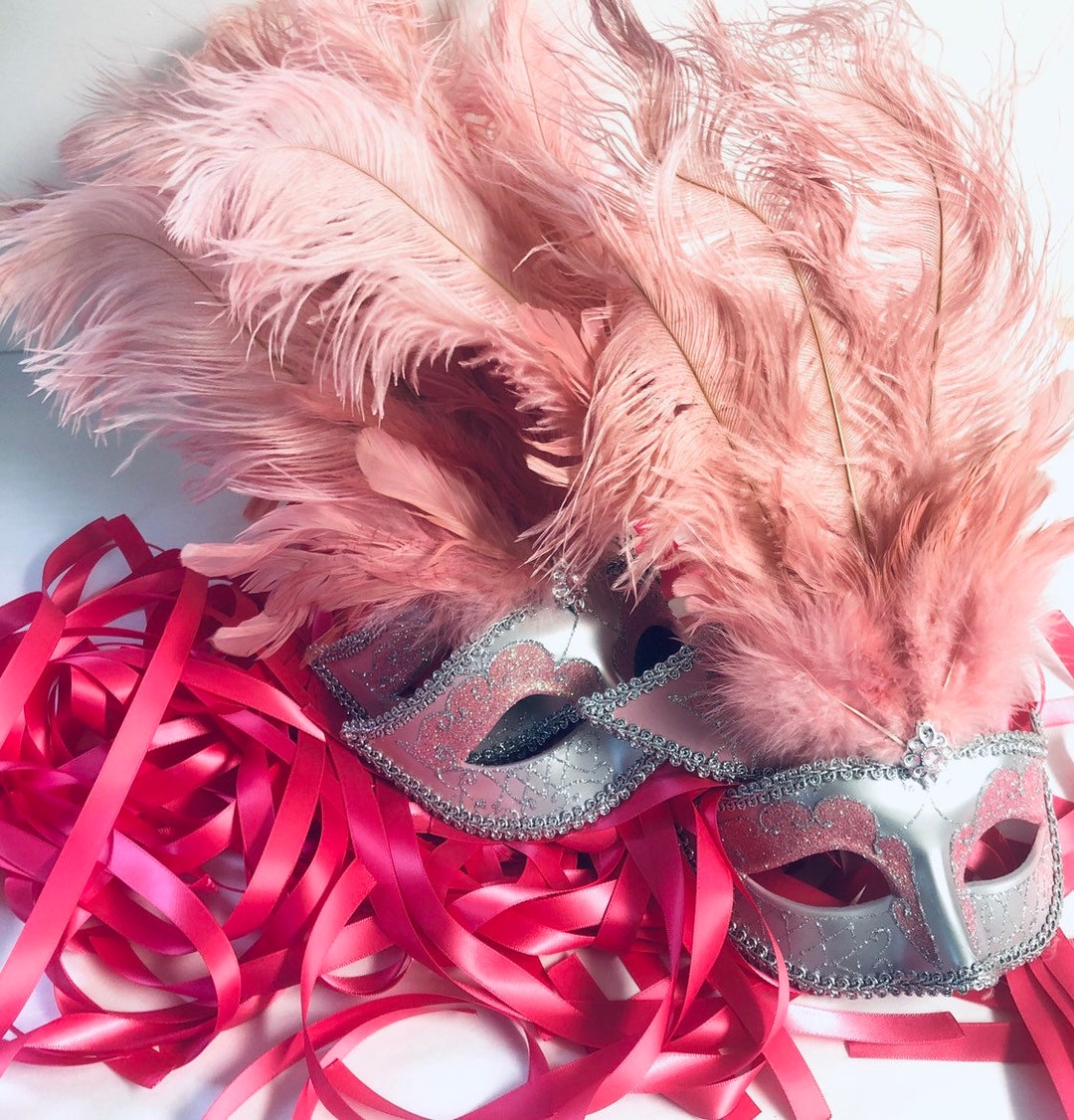 Pink Feather Masquerade Mask Womens Masquerade Mask Prom Quincenera ...