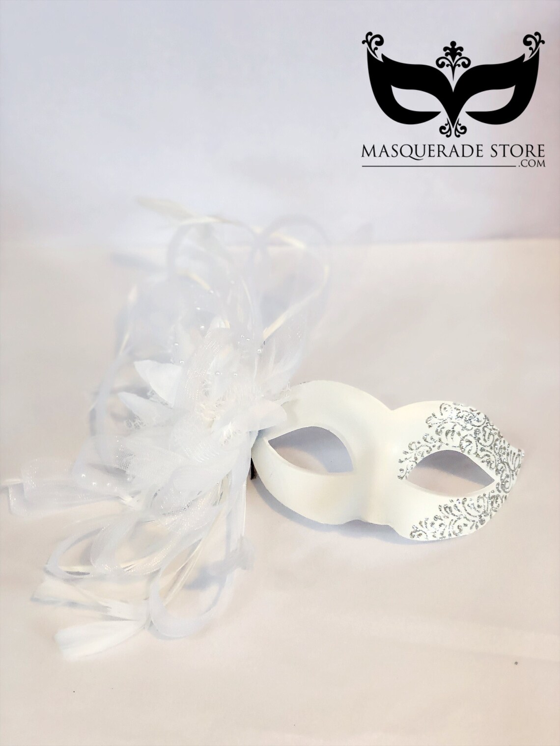 Bridal Masquerade Women Mask White Floral Feather Mask Bride to Be ...