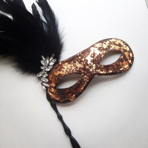 Masquerade Stick Mask, Handheld Mask, Gold Prom Mask, Prom Masquerade ...