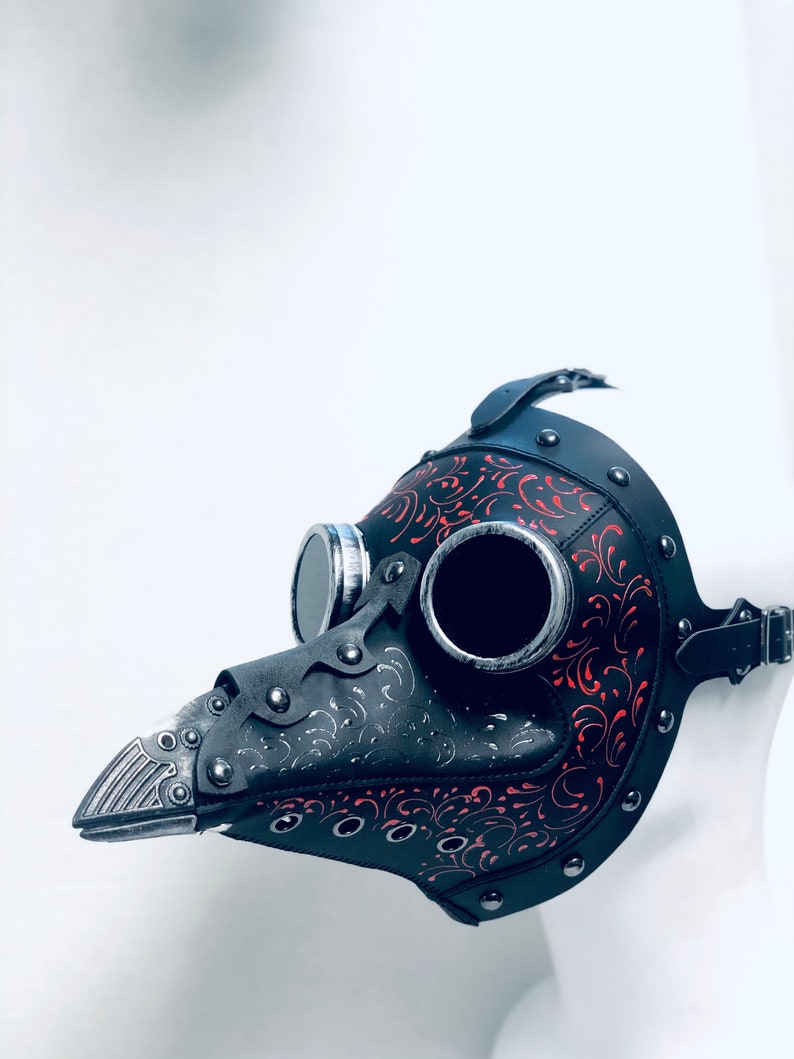 Black Red Plague Doctor Mask PU Leather Plague Mask Bird Mask - Etsy