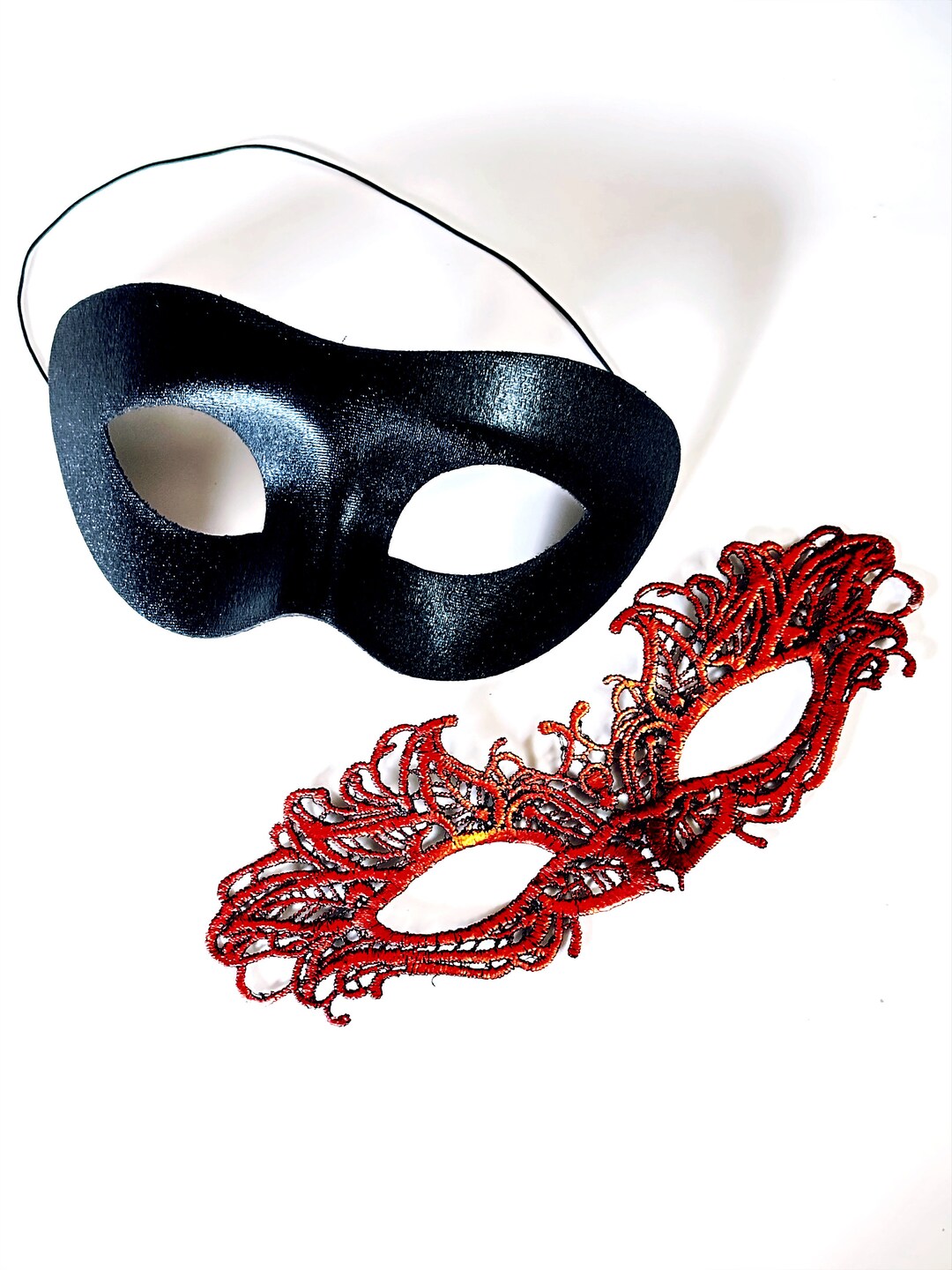 Black Venetian & Red Flame Lace Couples Masquerade Mask Set - Etsy