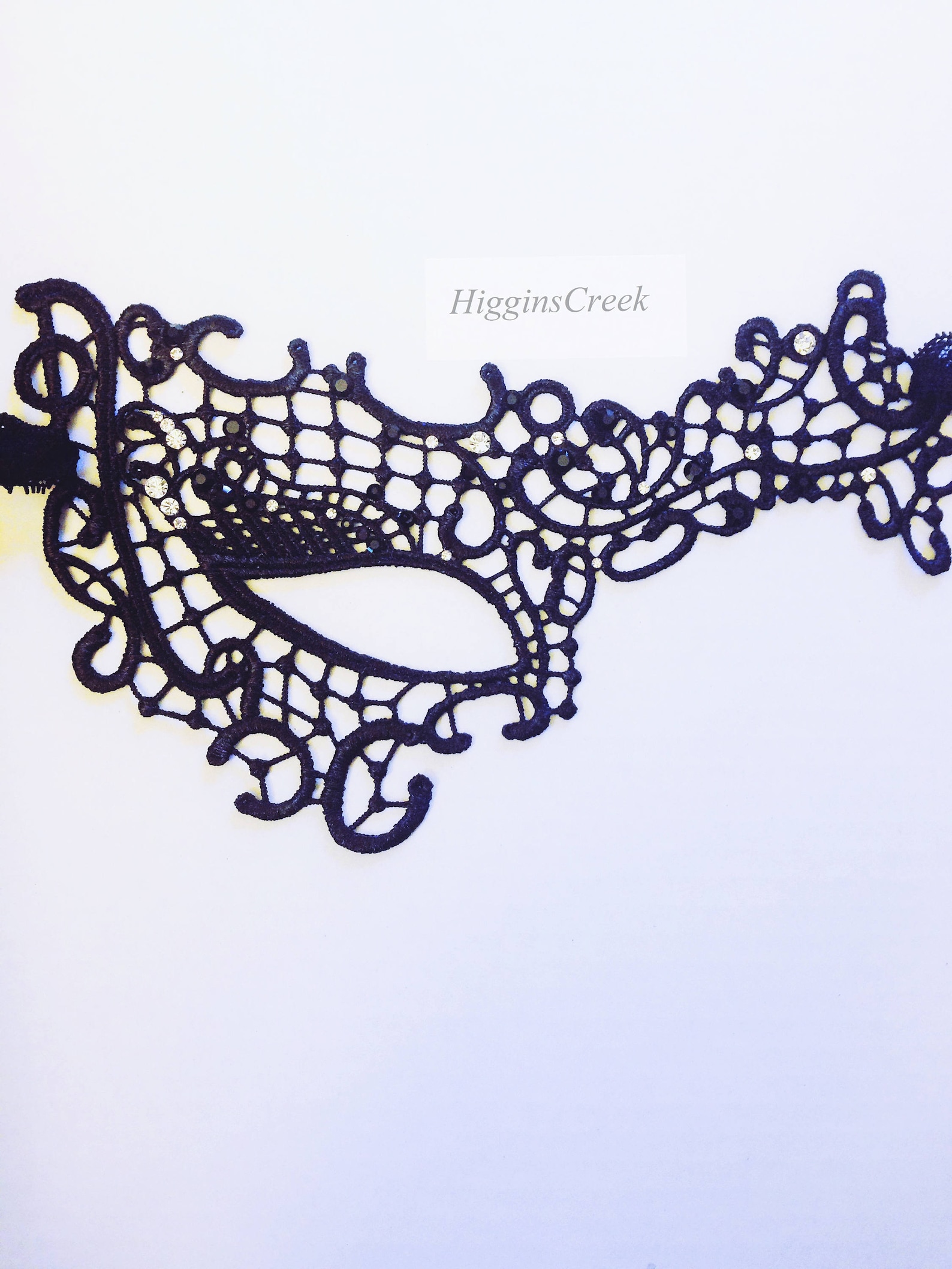 Black and Crystal Studded Lace Mask for Women, Half Face Masquerade ...