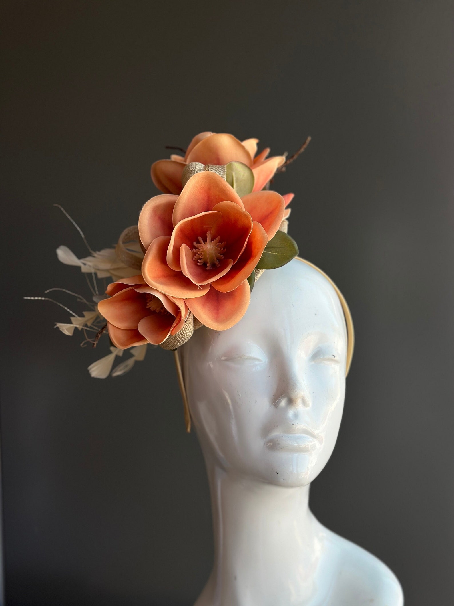 Magnolia Fascinator Hat Orange Hues Summer Tea Party Hat Magnolia ...