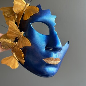 Half Face Whimsical Gold Butterfly Blue Masquerade Mask - Etsy