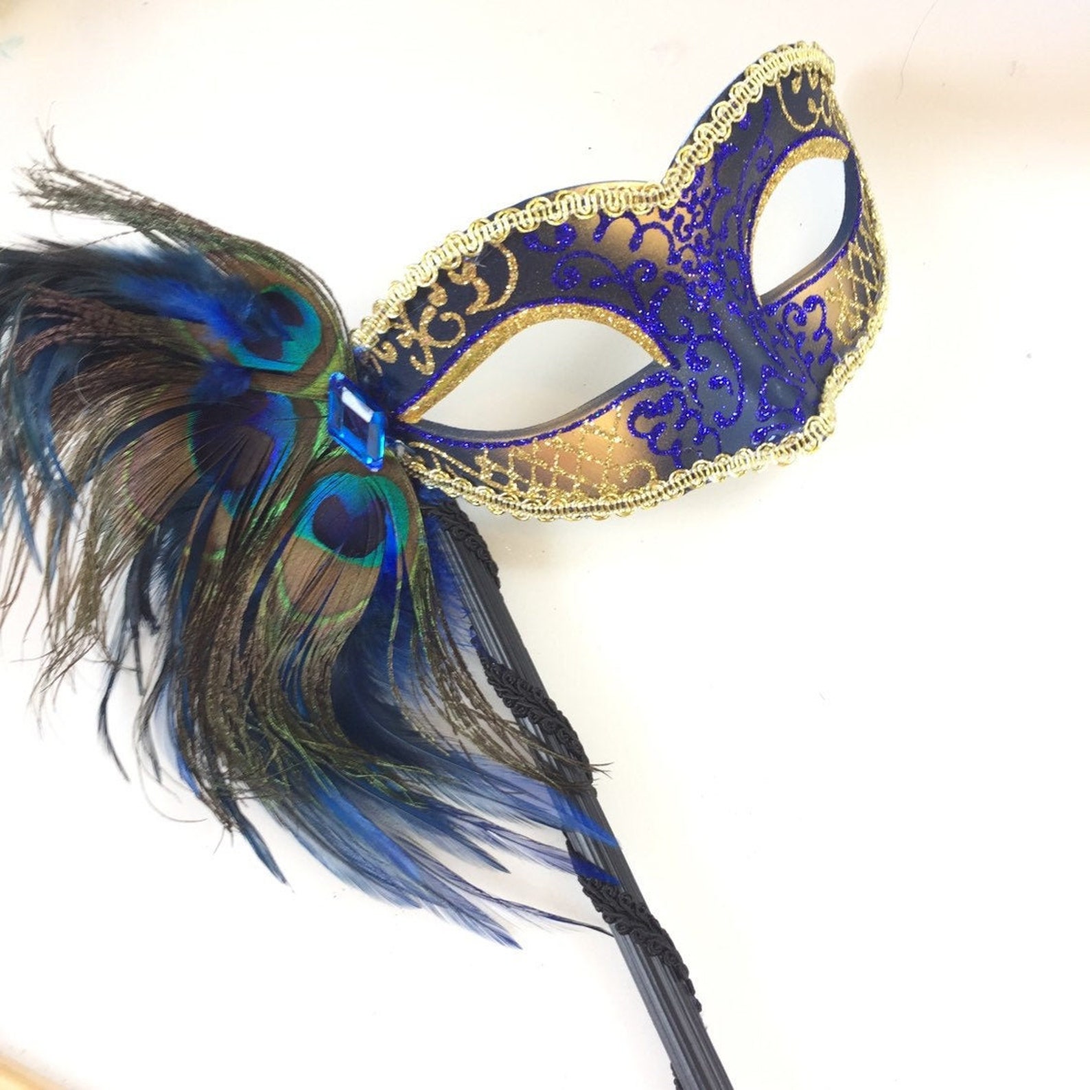 Feather Masquerade Mask With Stick: Filigree Design - Etsy