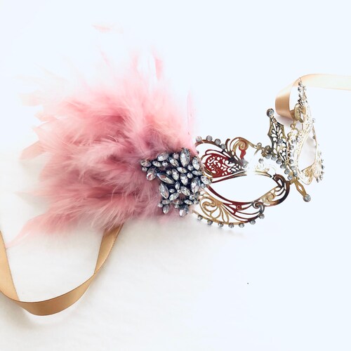 Blush Pink Women Masquerade Mask Feather Light Pink Women Face - Etsy