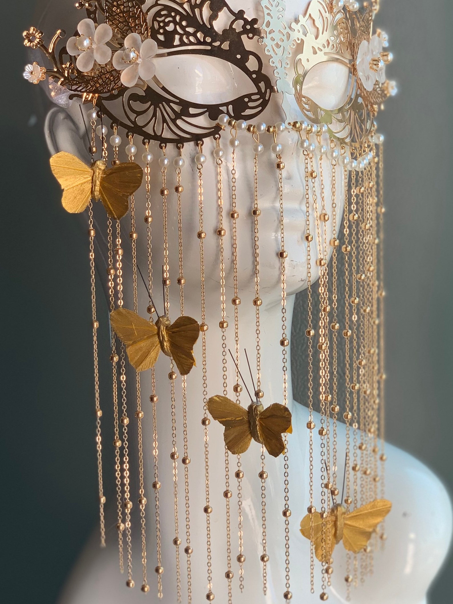 Whimsical Gold Butterfly Masquerade Mask, Pearl Mask, Masquerade Party ...