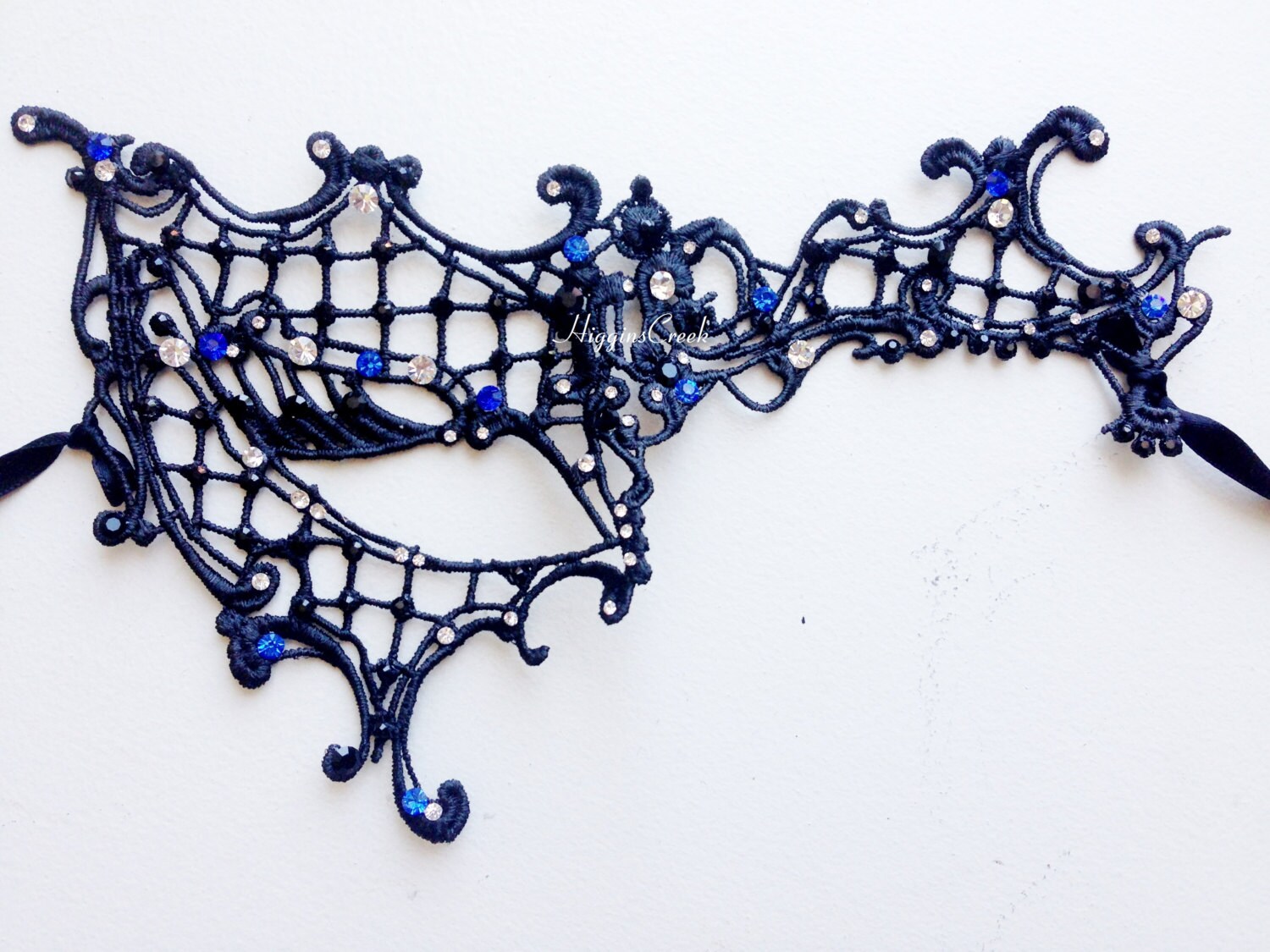 Rhinestone Studded Black Lace Mask Half Face Lace Halloween - Etsy