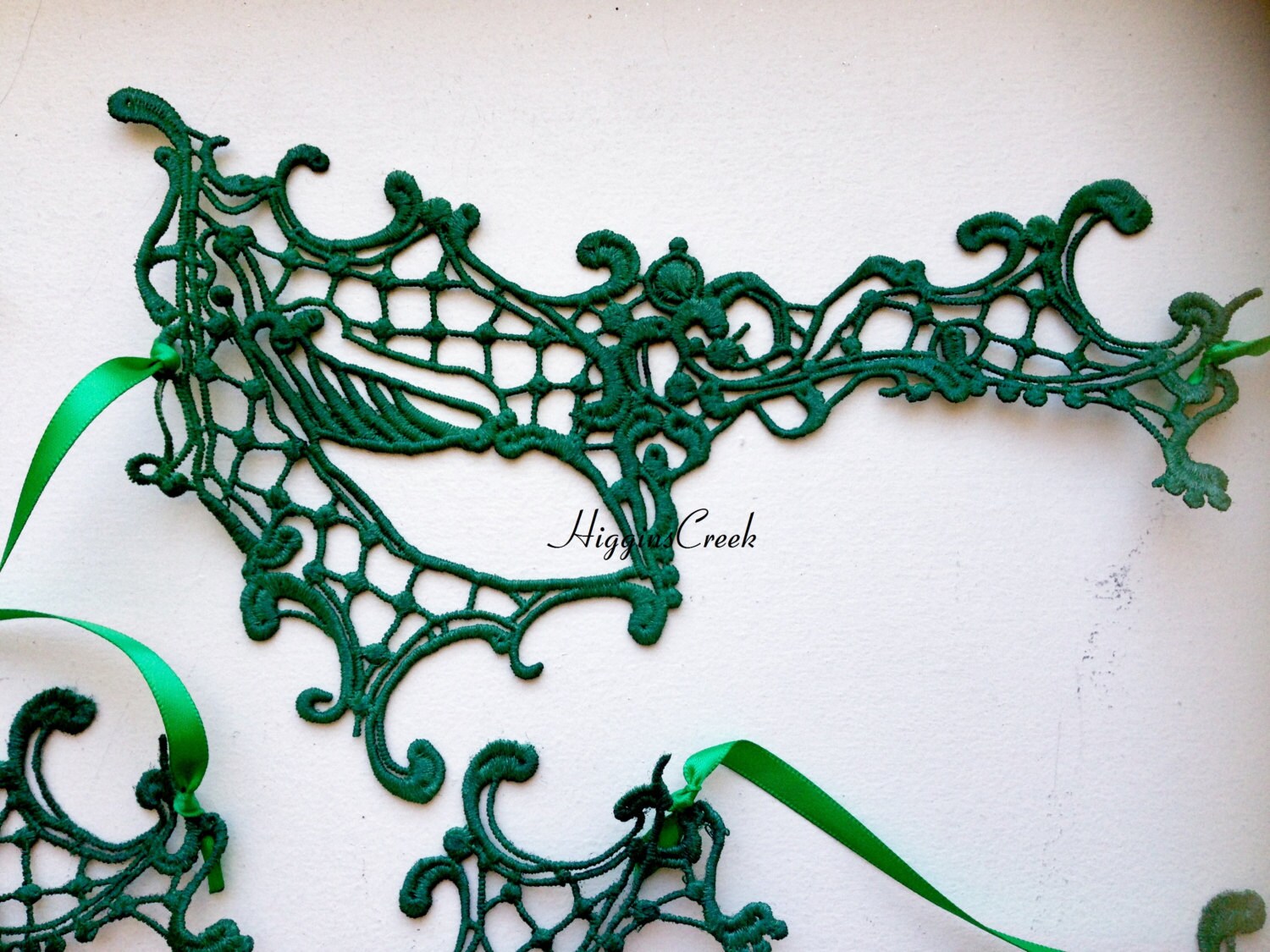 Emerald Green Lace Mask, Dark Green Masquerade Mask, Green Mardi Gras ...