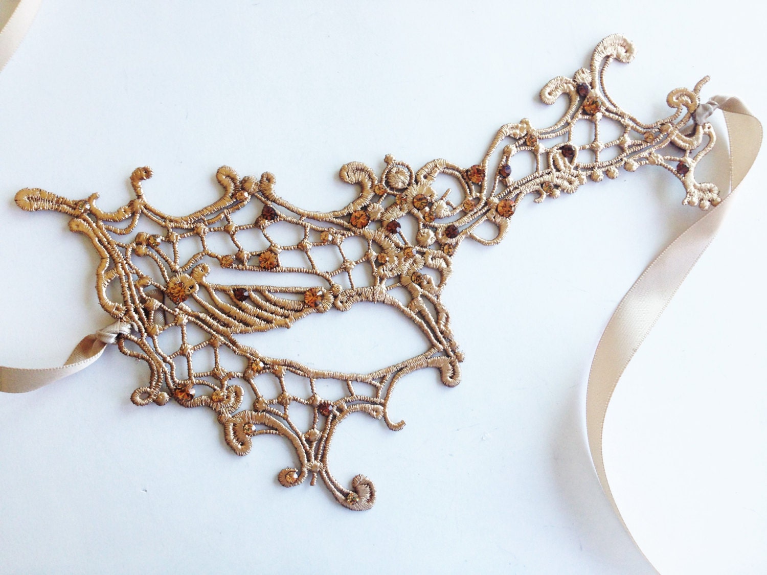 Womens masquerade masks Gold Lace mask with topaz Rhinestones | Etsy