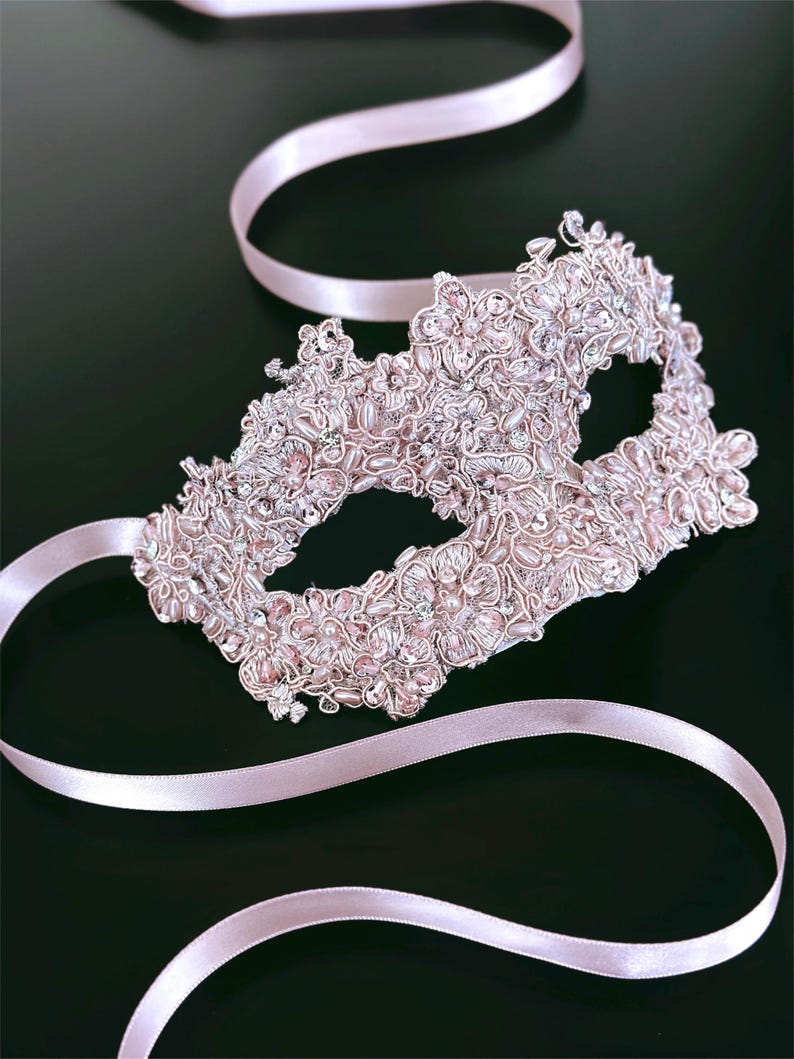 Pink Floral Bridal Lace Masquerade Mask With Pearl Beads - Etsy